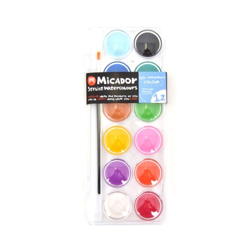 ZMIMWCP12C - Micador Stylist Watercolour Paint Set 12 Asst Colours ...
