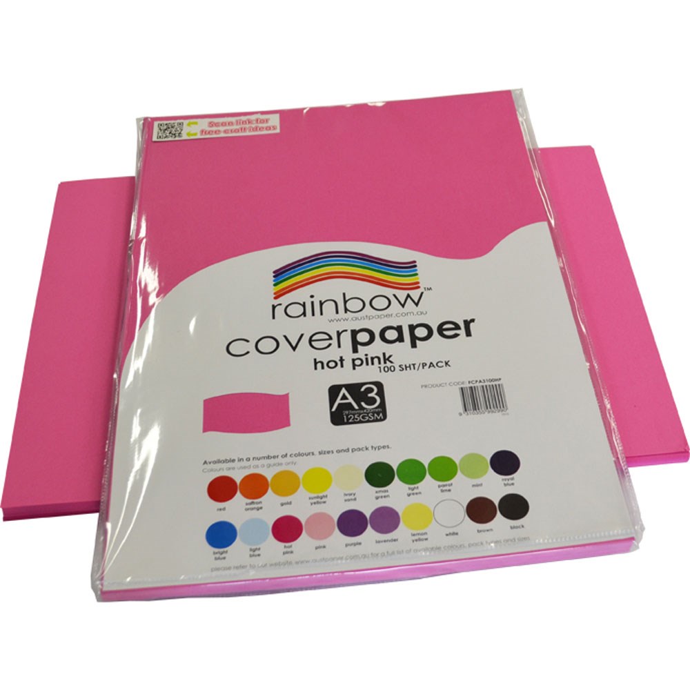ZAPRCPA3100HP - Rainbow Cover Paper A3 125gsm Hot Pink FSC - Kookaburra ...