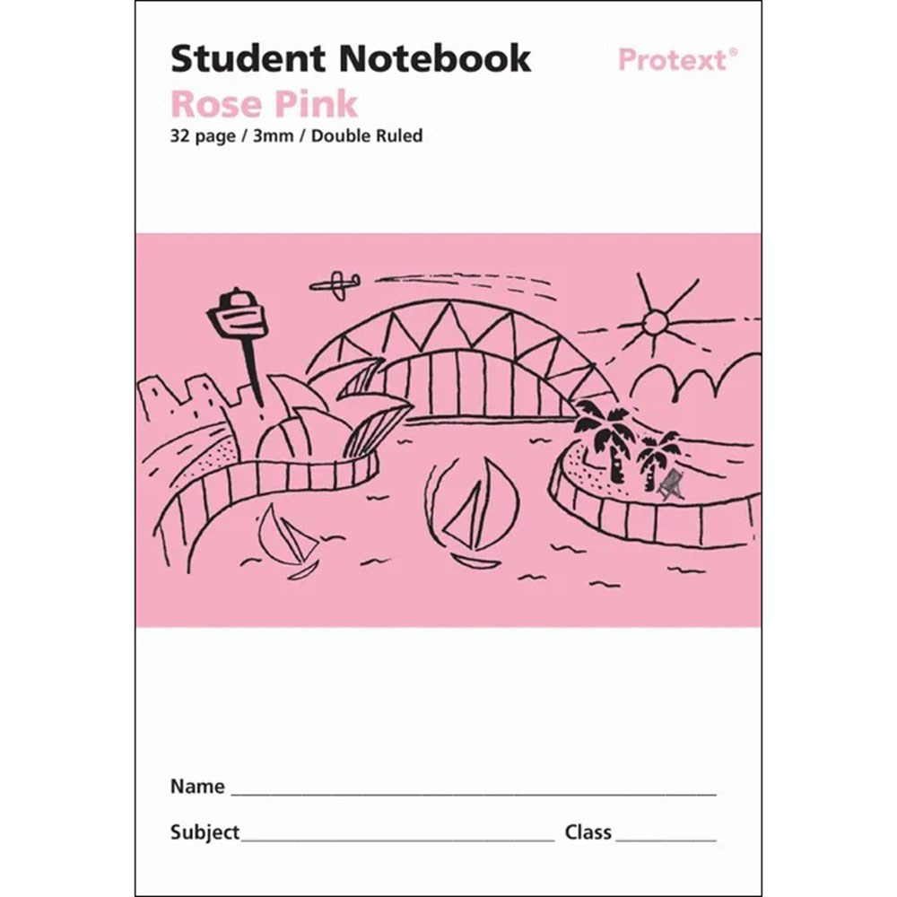 ZNPNB90000 - Protext Student Notebook PP 3mm Dble Rule Rose Pink 32 pg ...