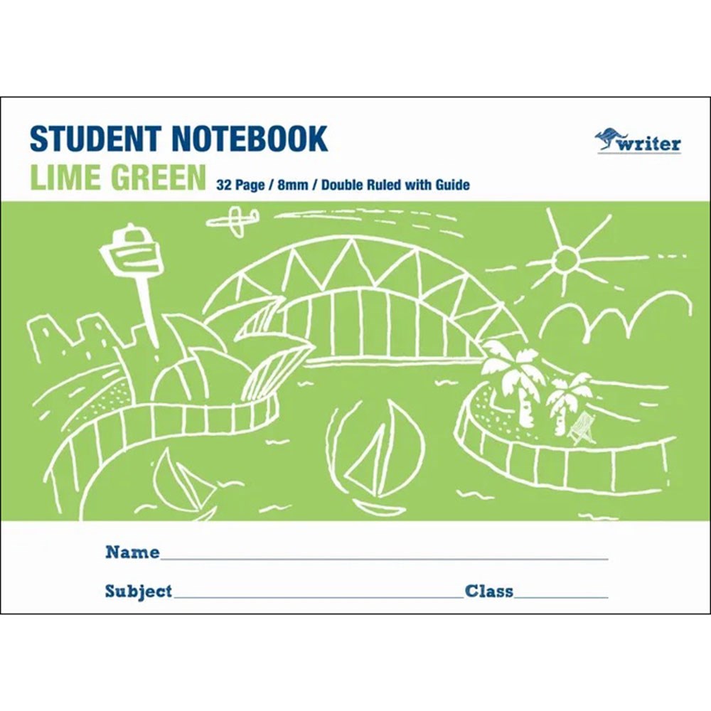 ZNPWB90600 - Student Notebook 8mm Double Ruled/Guide Lime Green 32 pg ...