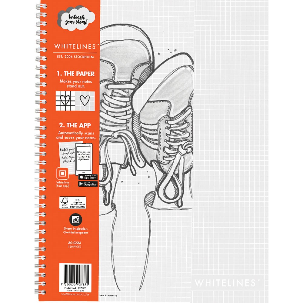 ZSP197077 - Whitelines Soft Cover Notebook Spiral A4 5mm Grid FSC 120pg ...